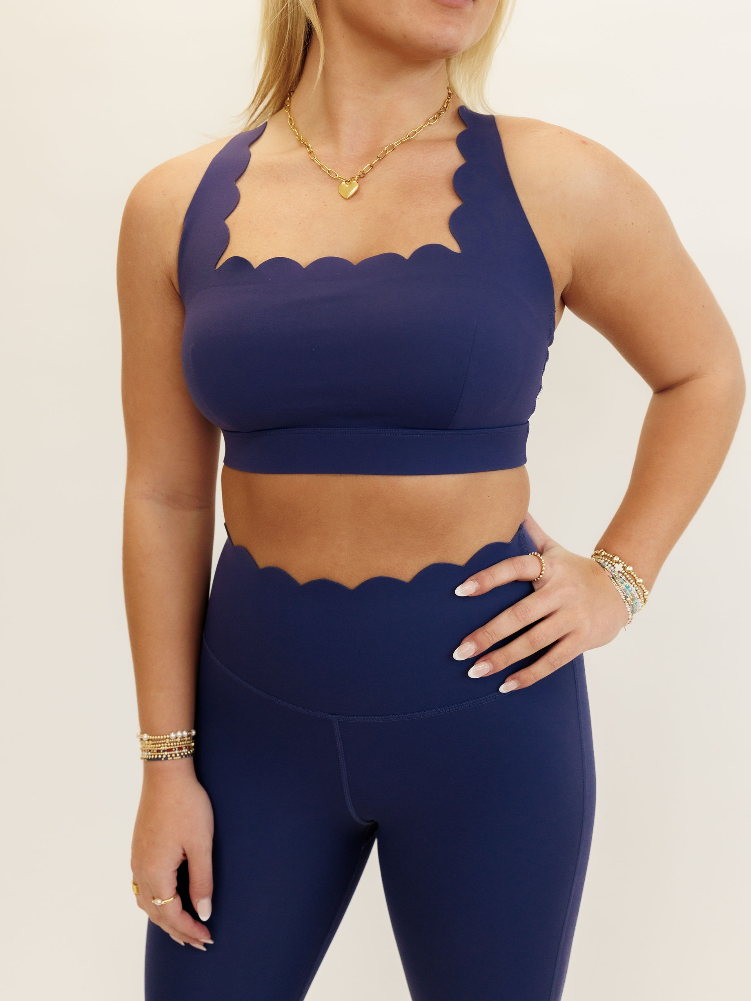 Midnight Blue "Scarlett" Scallop Criss Cross Sports Bra – Navalora Fit
